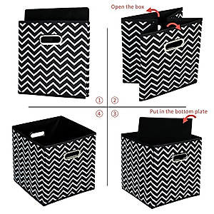 STOREONE Fabric Storage Bins Cubes Baskets Containers-(11X11X11) with Dual Metal Handles for Shelf Closet, Bedroom Drawers Organizers, Foldable Set of 3 (Black Wave)