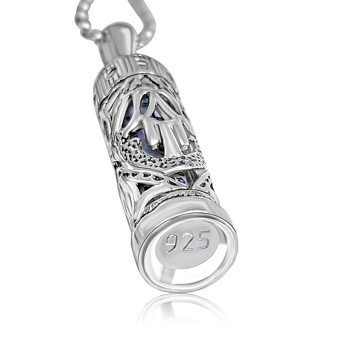 NanoStyle Mezuzah Necklace Bar Mitzvah Gifts 925 Sterling Silver Hamsa Hand Pendant Shema Israel Scroll Jewish Gifts from Israel for Men or Women, 20" Thick Silver Chain