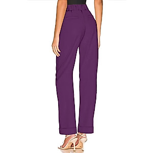 Women's High Waist Lightweight Solid Long Pants Elegant Office Trousers P5324SL CDS Purple M