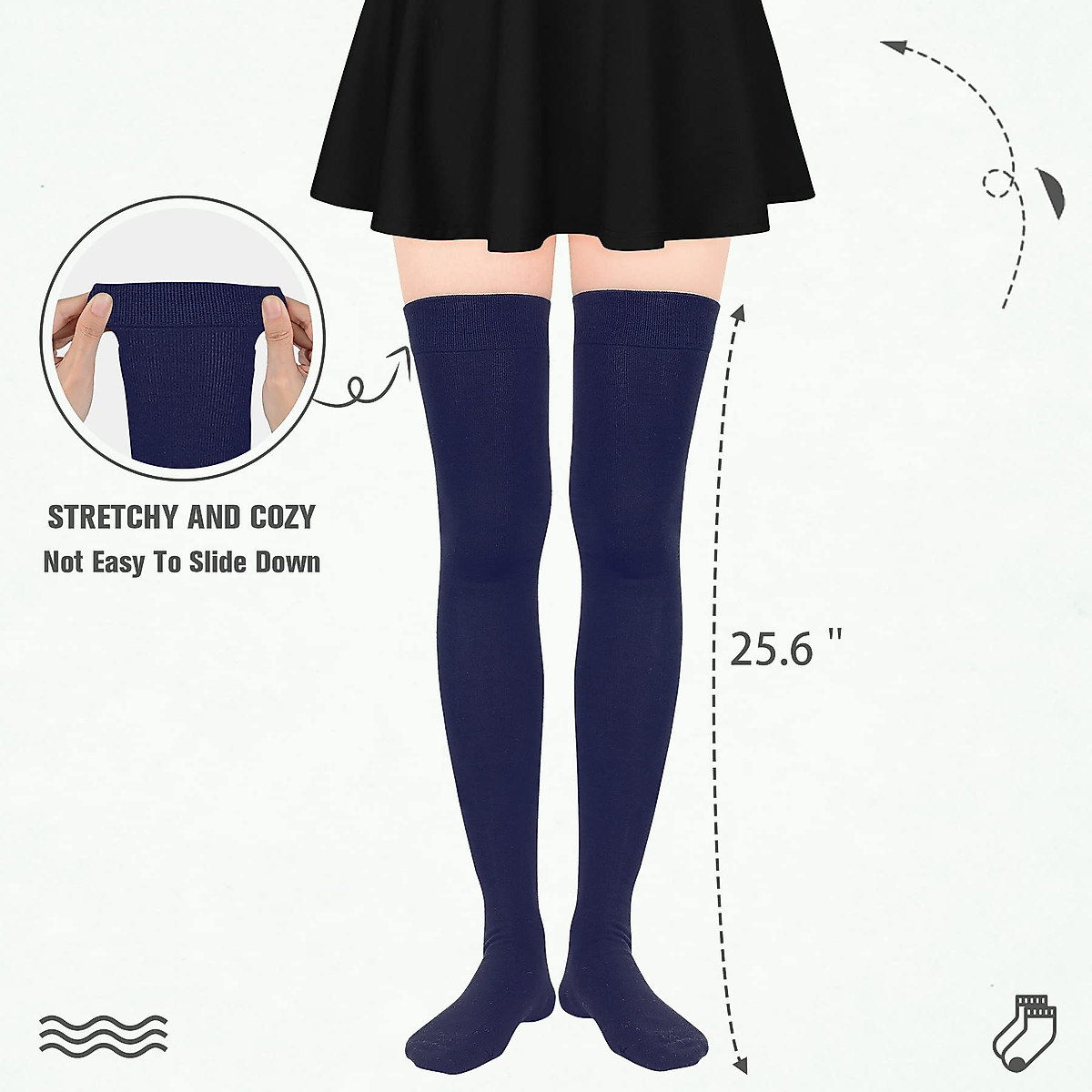 Zando Long Knee High Socks for Women Over the Knee Socks Plus Size Thigh High Stockings Cotton High Long Socks Non Slip High Knee Socks Pure Thigh Highs for Thick Thighs Navy Blue