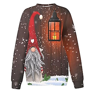 Christmas Costumes for Women Cute Santa Elk Santa 3D Effect Graphic Crewneck Sweatshirts Funny Long Sleeve Shirts Party Vacation Winter Pullovers Novelty Blouse(J-Brown,X-Large)
