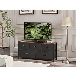 PRAISUN Dresser TV Stand, Entertainment Center with Fabric Drawers, Media Console, TV Table for 55 Inch TV, Bedroom Dresser with Metal Frame - Black