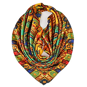YOUR SMILE Silk Like Scarf Women's Fashion Pattern Large Square Satin Headscarf,Gold Totem