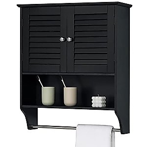 WEENFON Bathroom Wall Cabinet, Medicine Cabinet with 2 Shutter Doors & 2 Shelves, Bathroom Cabinet Wall Mounted with 1 Towels Rack, Over The Toilet Storage Cabinet, Black