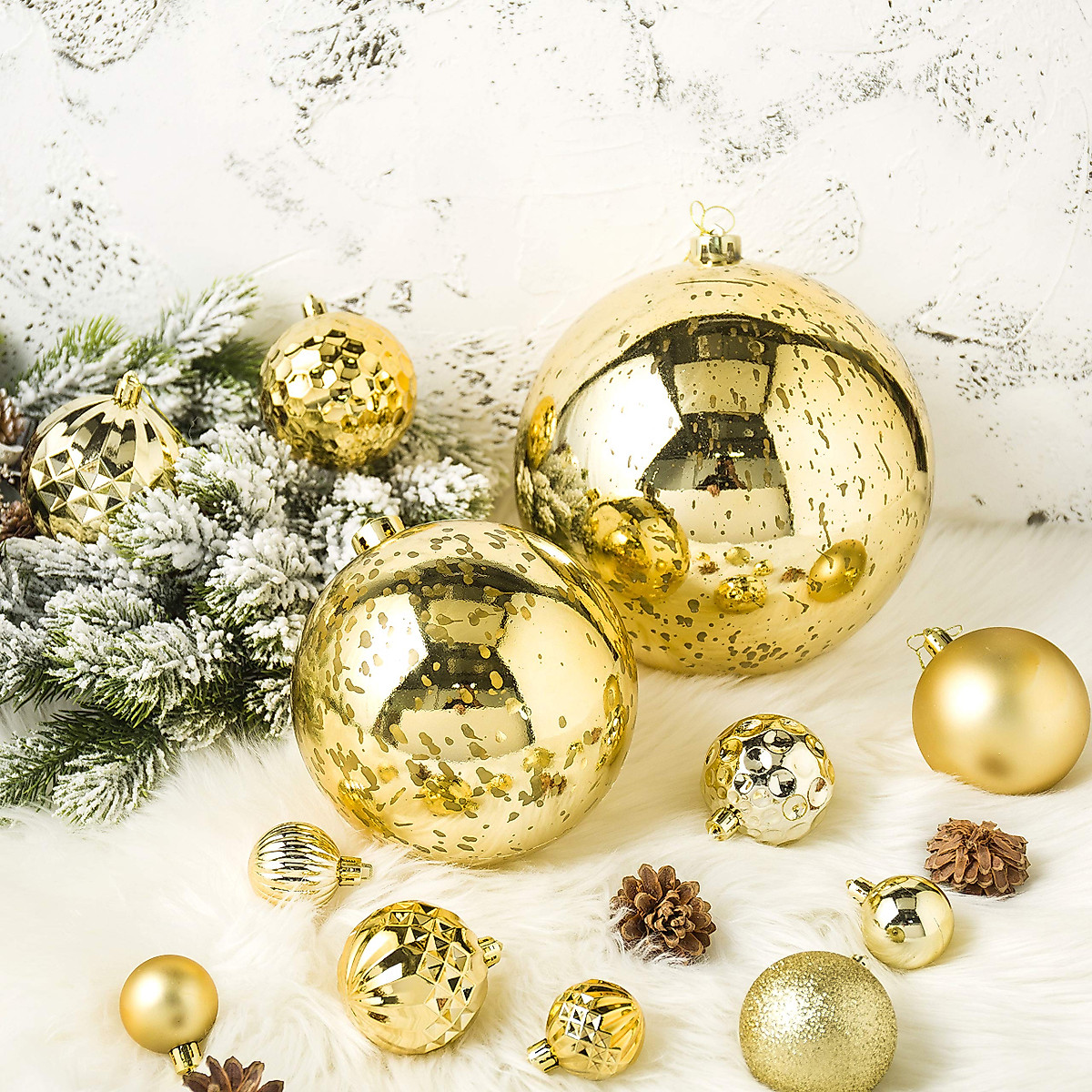 Sunshine 2 Pcs 6” Large Shiny Christmas Ball Ornaments,Giant Hanging Christmas Tree Ornament Decorations for Holiday, Extra Large Shatterproof Retro Mercury Balls Set(6inch, Gold)