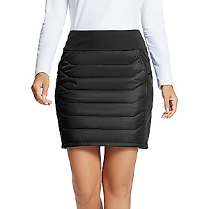BALEAF Women's 17" Puffer Quilted Skirt Lightweight Insulated Warm Snow Skorts Hiking Running Golf Outdoors Black S
