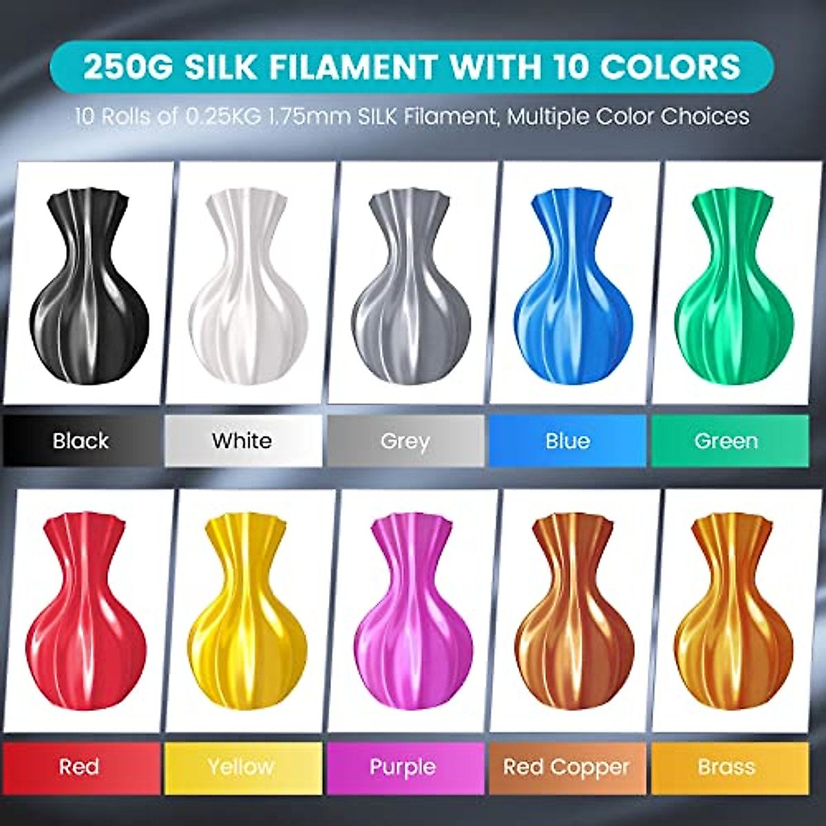 2500g 3D Printer Filament Bundle Multicolor, SUNLU Silk Filament&SUNLU PLA+ Filament, 10 Pack+8 Pack