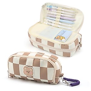 MOSA BEAR Pencil Case Large Capacity Pencil Pouch with Zipper Portable Office Stationery Makeup Bag, Aesthetic Big Capacity Pen Bag for Teen Girls, Women(Brown)