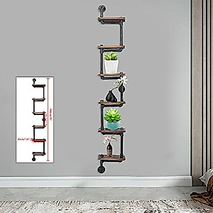 6-Tiers Rustic Floating Wood Shelves Industrial Rustic Iron Pipe, Industrial Bookshelf Modern Ladder Shelf, Vintage Metal Pipes and Wood Shelves, Rustic Display Bookshelf for Storage Collection