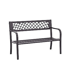 FDW Patio Metal Park Bench with Armrests Sturdy Steel Frame Furniture for Yard Porch Work Entryway，Black
