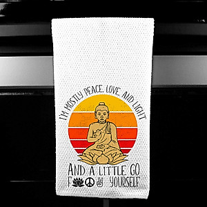 I'm Mostly Peace, Love and Light Adult Funny Retro Yoga Kitchen Tea Bar Towel Gift for Women