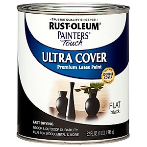 Rust-Oleum 1976502 Painter's Touch Latex Paint, Flat Black 32 Fl Oz, 1 Quarts, (Pack of 1)