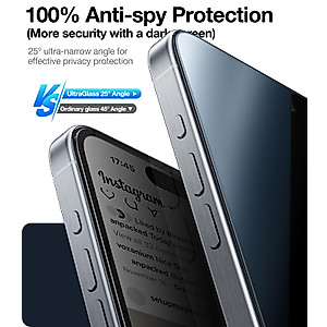 UltraGlass [2023 NEW] Invisible Privacy Armor for iPhone 14 Pro Max Screen Protector [UNBREAK TOP 9H+ Shatterproof] Stealth HD Privacy Screen Protector 14 Pro Max Tempered [Longest Durable] 2 Packs