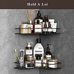 HuggieGems Adhesive Corner Shower Caddy Shelf Organizer Rack, Rustproof Shower Shelves Basket Storage for Inside Shower, Bathroom, Kitchen, Black, 2 Pack