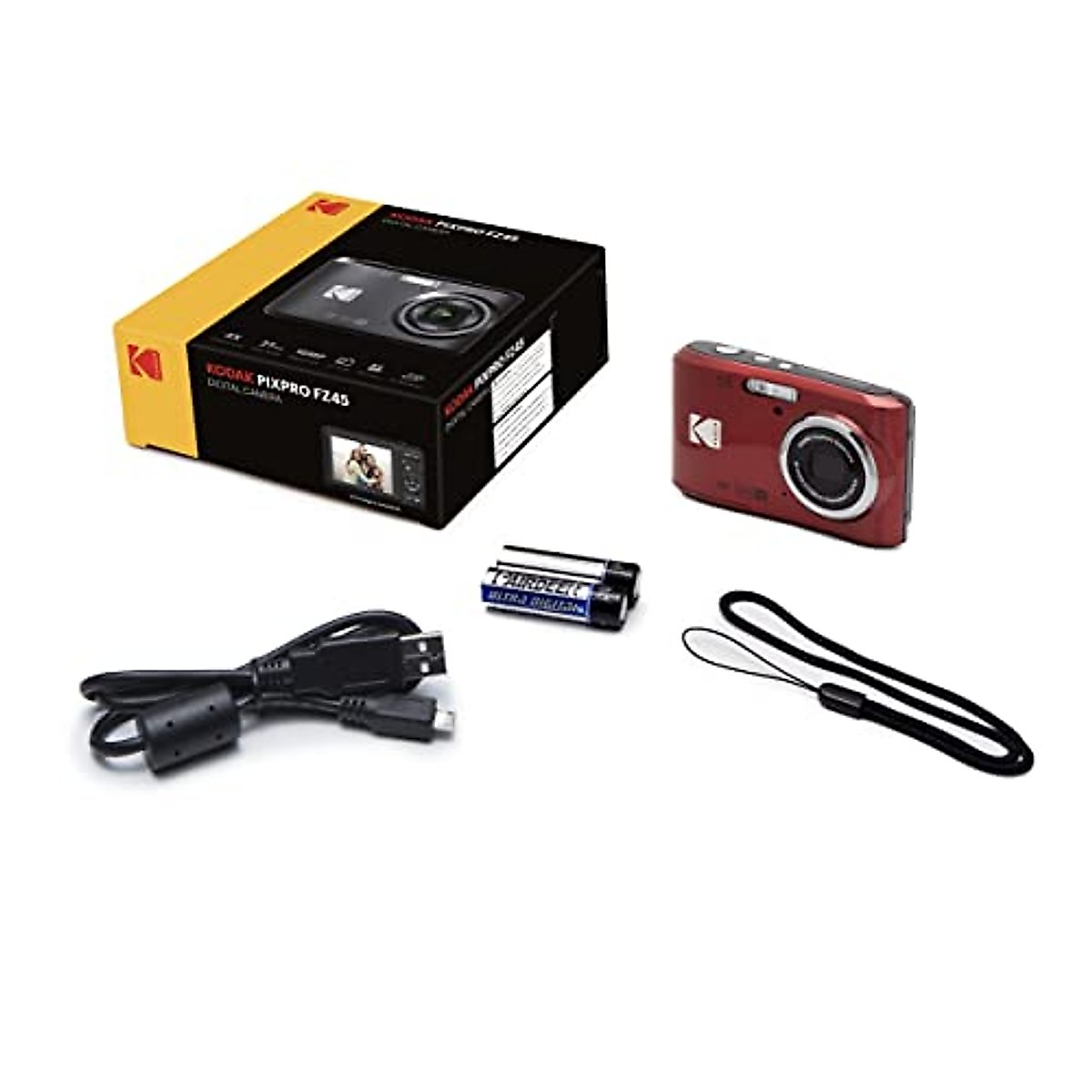 Kodak PIXPRO FZ45 Digital Camera + Black Point & Shoot Camera Case + Transcend 64GB SD Memory Card + Tri-fold Memory Card Wallet + Hi-Speed SD USB Card Reader + More! (Red)
