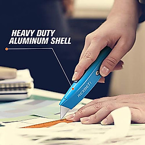 REXBETI 4-Pack Utility Knife, Heavy Duty Aluminum Shell Retractable Box Cutter for Cartons, Cardboard and Boxes, Extra 10 Blades Included