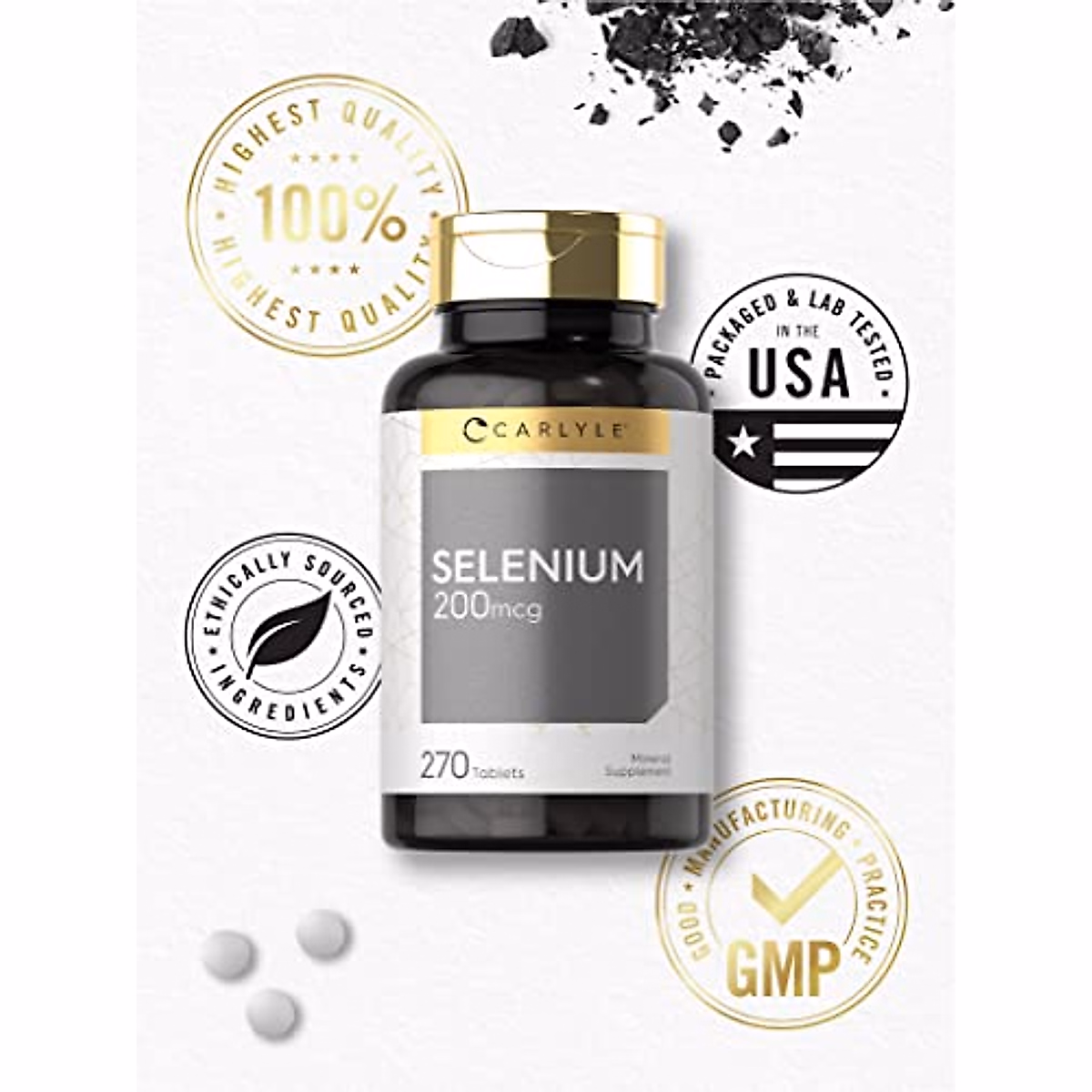Selenium Supplement | 200mcg Tablets | Vegetarian, Non-GMO, Gluten Free | by Carlyle