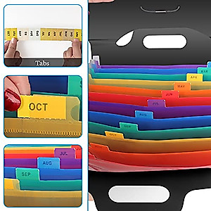 2Pack 13 Pockets Expanding File Folder with Handle, A4 Letter Size Portable Accordian File Organizer, Document Folder with Handle for School, Office, Home - Black