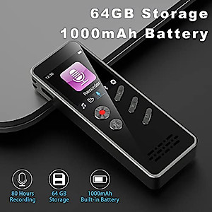 AiMoonsa 64GB Digital Voice Recorder, Voice Recorder with Playback Bluetooth 1000mAh Battery Speaker Audio Recorder for lectures Meetings Interviews Voice Activated Recorder MP3 Player with Bluetooth