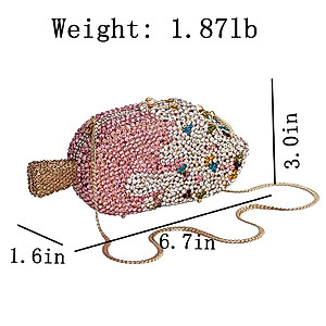 UMREN Women Cute Ice Cream Shaped Evening Clutch Rhinestone Crystal Bag Crossbody Purse Wedding Party Cocktail Handbag Peach