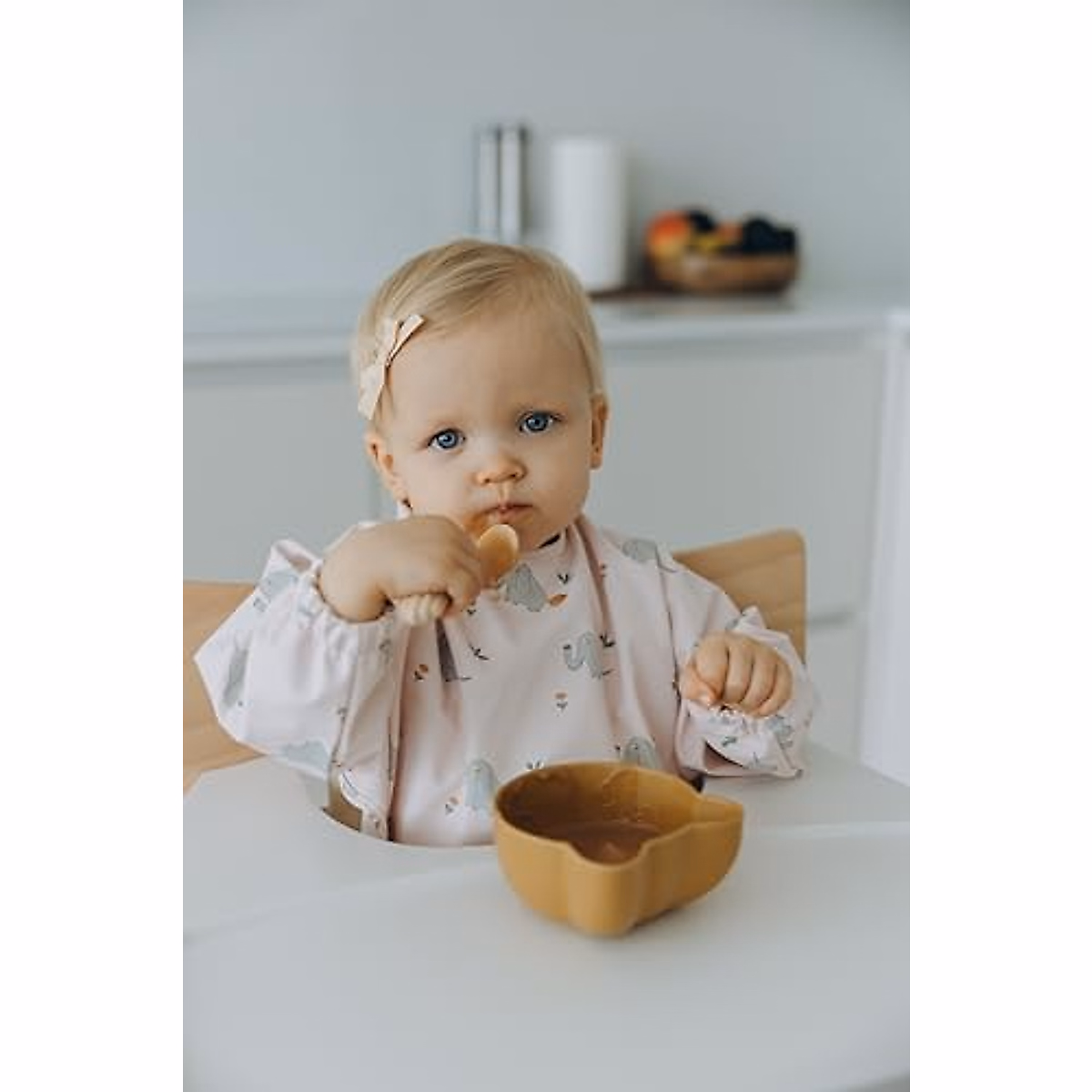 BUBEI Mess proof baby feeding bibs, Waterproof smock bibs, Toddler bibs, Long sleeve baby bib for eating, Baby bibs for baby girl, Baby bibs for eating, Toddler art smock (Pink Elephants)