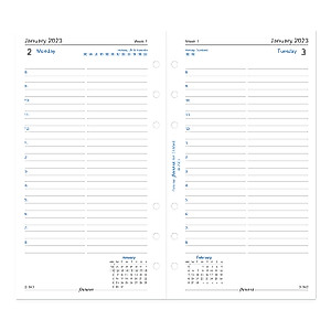 Filofax Refill, Personal/Compact Size, Day on One Page with Appointments, Ruled, White Paper, English, 2023 (68441-2018)