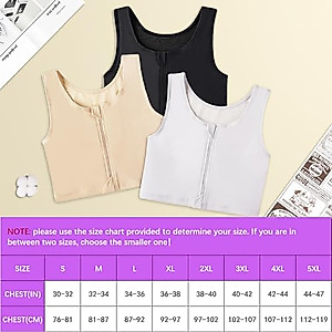 XUJI Women Transgender FTM Zip Up Breathable Half Chest Binder Tank Top (B, 5XL) Black