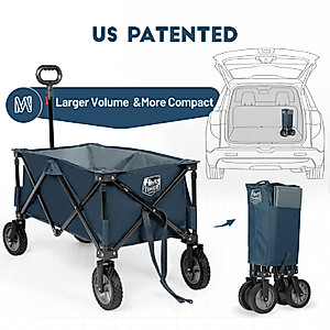 TIMBER RIDGE Collapsible Outdoor Folding Wagon Cart Heavy Duty Camping Patio Shopping Garden Cart with Side Bag Cup Holder,Blue