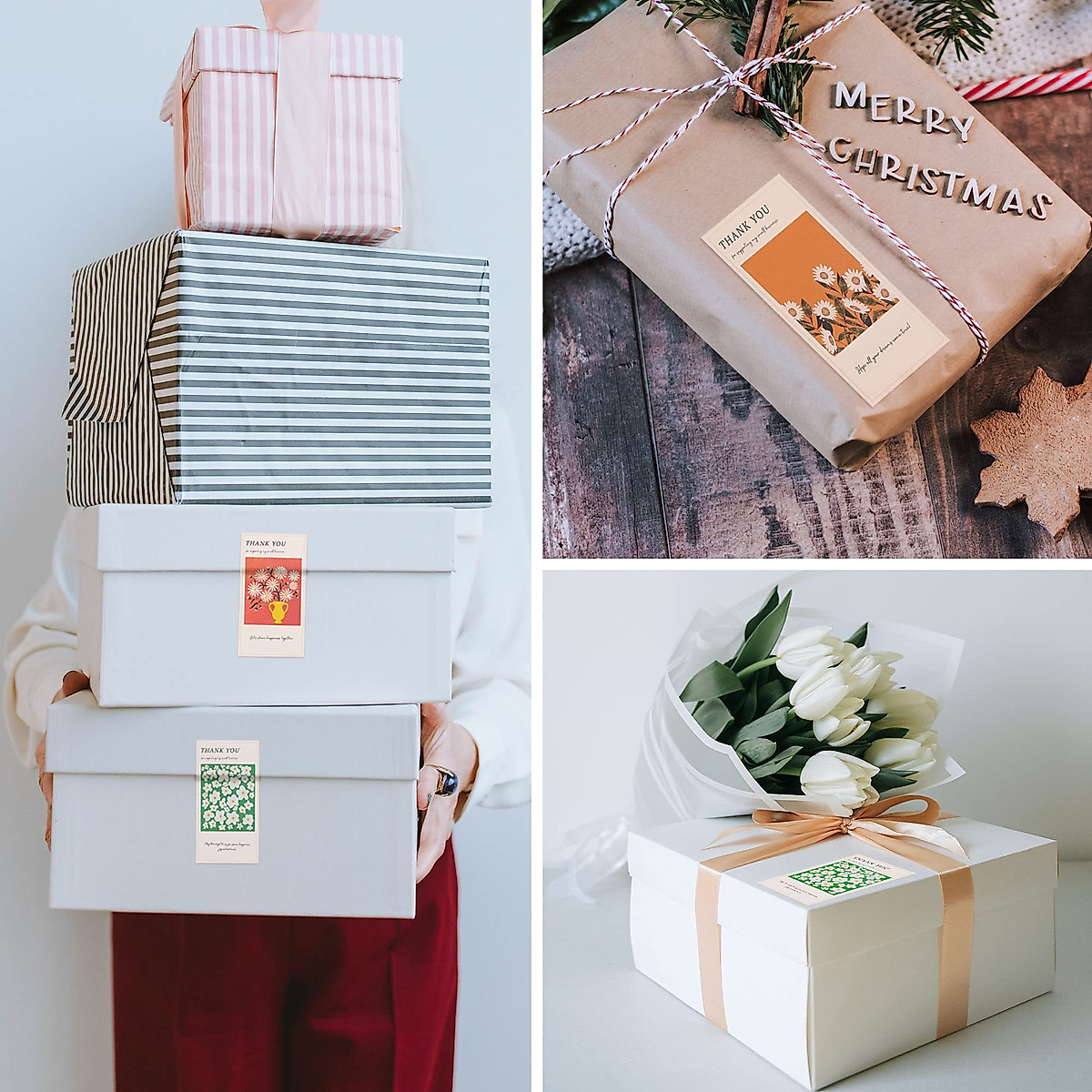 Box Seal Stickers-300 PCS,Rectangle Gift Package Labels, Thank You for Your Order Stickers,Decorative Baking Gift Bags Packaging Decals for Small Business,Envelopes Seal Gift Packaging Box Retail Bag