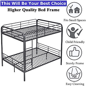 FUSVZ Heavy-Duty Full Over Full Bunk Beds for Adults, Modern Style Bunk Bed Full Over Full Size Frame with Ladders for Kids Boys Girls Teens Adults, Weight Capacity 500LBS, Easy to assemble (Gunmetal)