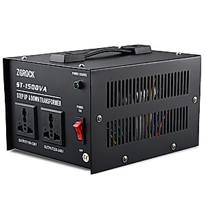 ZGROCK 1500W Voltage Converter Transformer Heavy Duty Step Up/Down- 110 / 220V- Circuit Breaker Protection