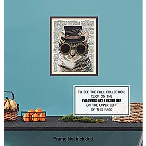 Steampunk Cat Wall Art - Funny Goth Cat Wall Decor Print for Bedroom, Veterinarian Office - Gift for Vet, Boys, Men, Teens, Women, Kitty, Kitten, Feline, Pet, Cat Lovers - Unique Gothic Dictionary Art