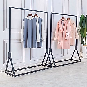 FURVOKIA Modern Simple Heavy Duty Metal Rolling Garment Rack with Wheel,Retail Display Clothing Rack, Single Rod Floor-Standing Hangers Clothes Shelves (Black Square Tube A, 47.2 L)