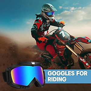 Lievermo Dirt Bike Goggles, Motorcycle Goggles, 2 Pack ATV Goggles, Riding Goggles, Ski Goggles, Windproof Glasses, Racing Helmet Goggles for Adults Men Women Youth Kids (Colorful + Clear)