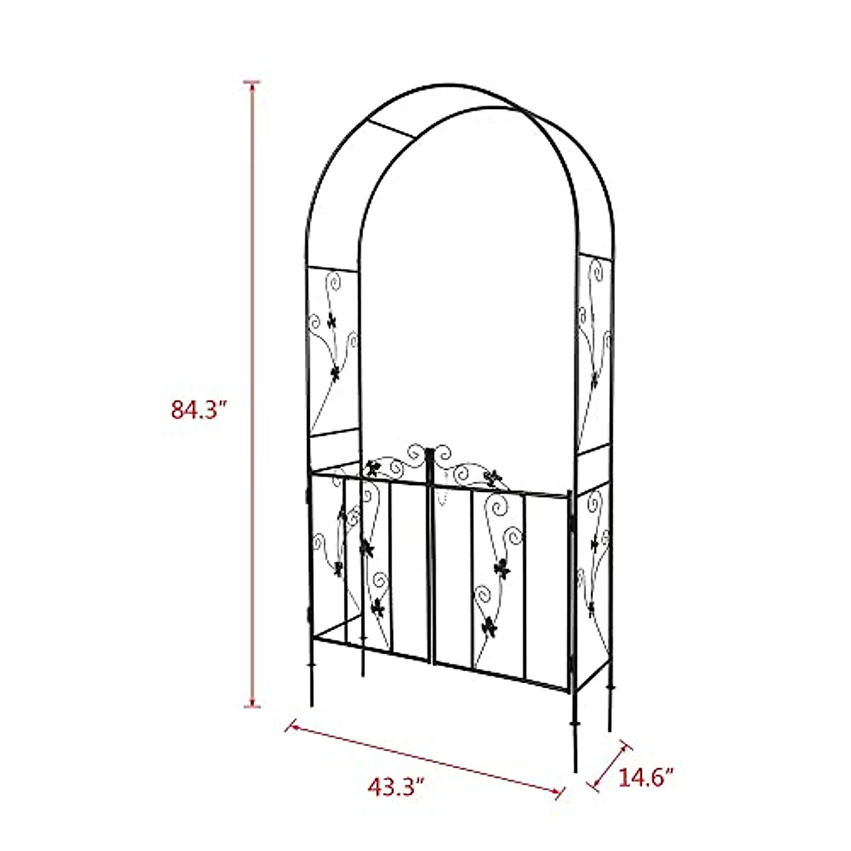 Outdoor Metal Garden Arbor Decorative Steel Garden Trellis Arch Stand with Gate, 8'H x 3.6'W, Black