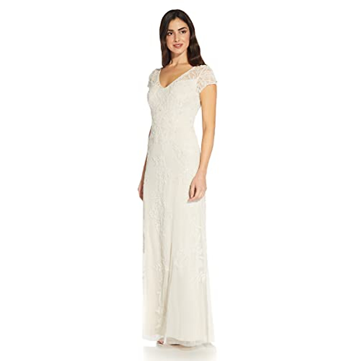 Adrianna Papell Women's Long Beaded Dress, Ivory, 8