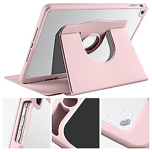 Tablet PC Case Clear Back Case Compatible with iPad Air 2/Air 1 for iPad 2018 2017 9.7" with Pen Holder, 360 Degree Swivel Stand Folio Flip Smart Tablet Cover Auto Sleep/Wake Tablet Case Tablet home (