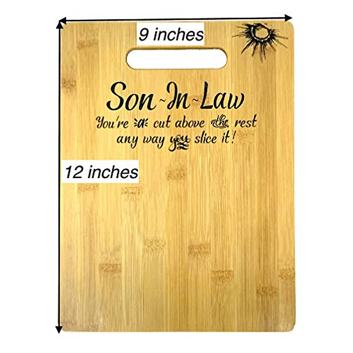 Gift for Son-in-Law Birthday, Christmas, Wedding Unique Engraved Bamboo Cutting board 9” x 12”