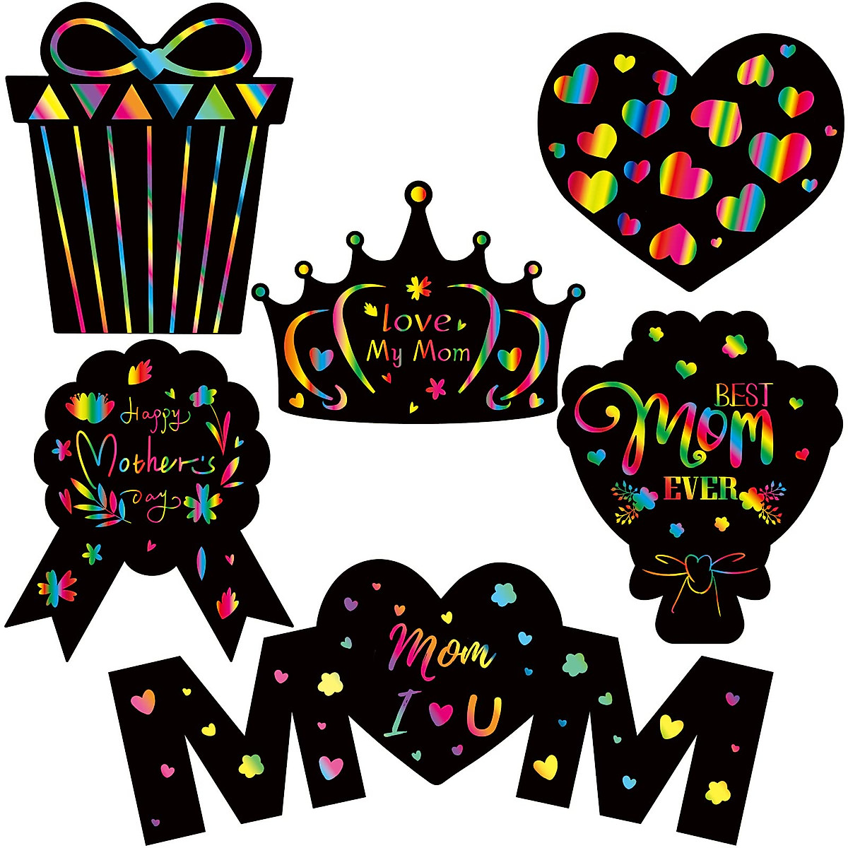 Fancy Land Mothers Day Scratch Crafts Kit for Kids Scratch and Sketch Art Paper Magnet Ornaments 24 Pcs