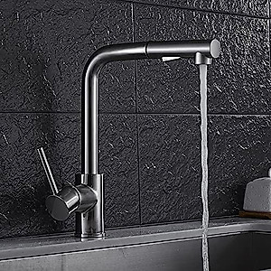 Kitchen Sink Faucet for Bar Farmhouse Commercial, Swiveling Kitchen Faucet, Brass Brushed Nickel High Arch Kitchen Sink Faucet, Pull Out Rotation Spray Mixer Tap (Color : Chrome)