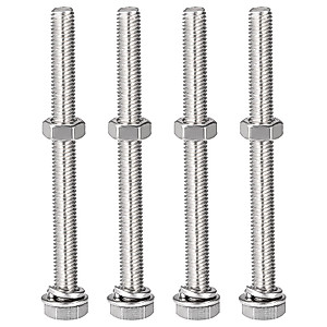uxcell M8 x 90mm Hex Head Screws Bolts, Nuts, Flat & Lock Washers Kits, 304 Stainless Steel Fully Thread Hexagon Bolts 4 Sets