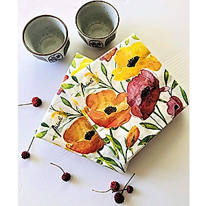 20-ct 13x13 Decorative Napkins for Decoupage Orange Poppy Napkins Mother's Day Floral Napkins Father's Napkins Decorative Paper Napkins Disposable Pretty Flower Lunch Cocktail Napkins Aquarell Poppy