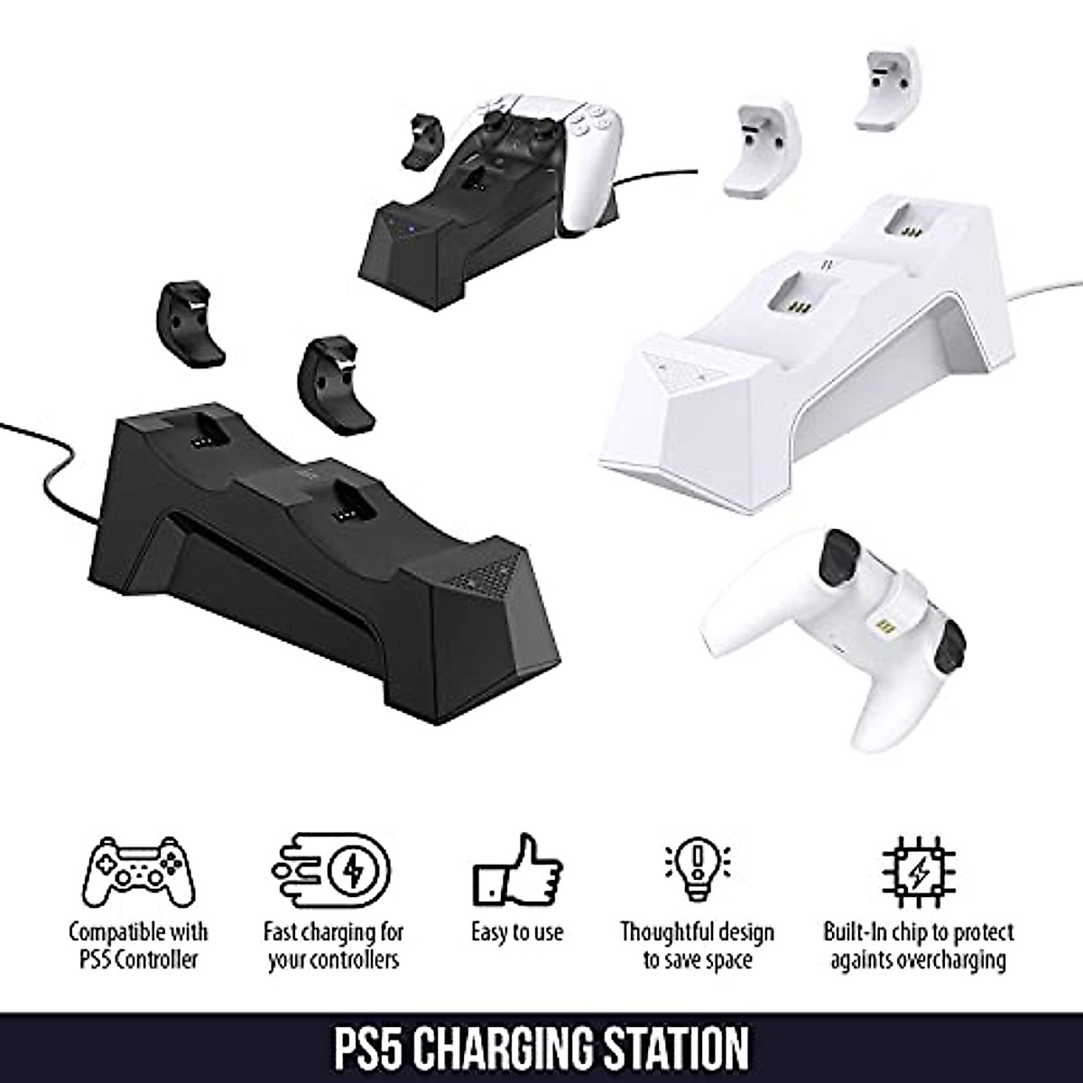 Wasserstein Charging Station Compatible with Sony Playstation 5 DualSense Controller - Make Your Gaming Experience Convenient with The PS5 Controller Charging Station (Black)