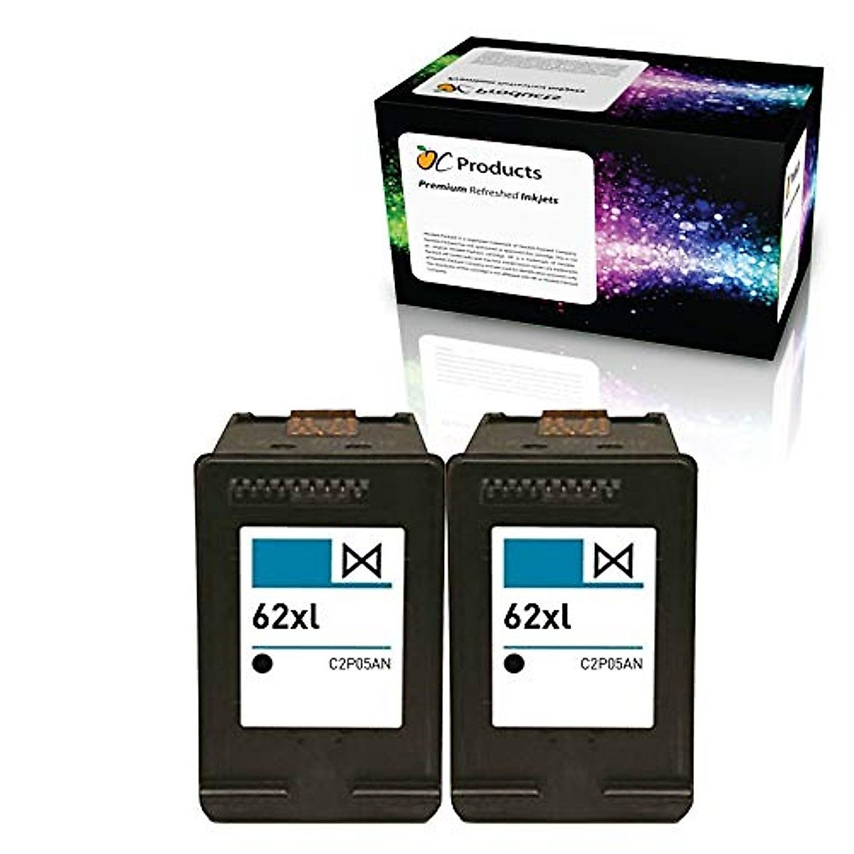 OCProducts Replacement Ink Cartridge Replacement for HP 62XL 5742 5740 8040 5540 5640 5660 7640 ( Black , 2 pk )