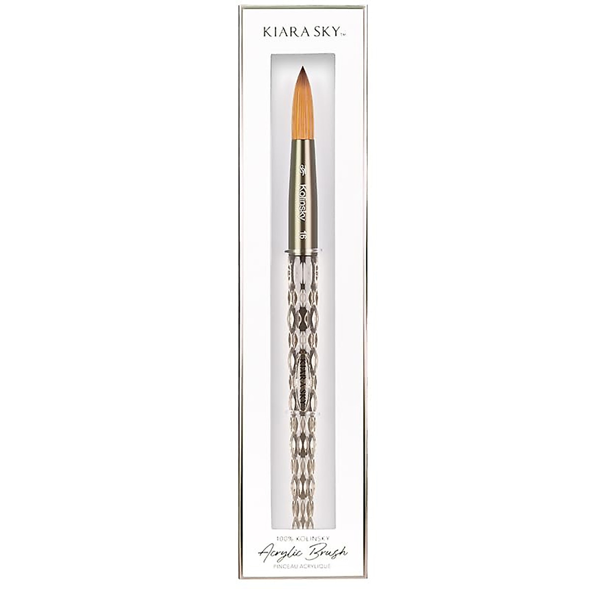KIARA SKY Black Crystal Acrylic Nail Brush - Professional Nail Tool - Nail Kolinsky Brush - 100% Kolinsky Hand Crafted Nail Tools - Long Lasting Nail Acrylic Brush, #16