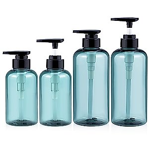 Kimqi Pump Bottles for Shampoo and Conditioner, Soap, and Lotion (2PCS 16 OZ and 2PCS 10 OZ, Blue)