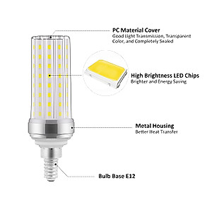 E12 LED bulbs, 20W LED Candelabra Bulbs 150 Watt Equivalent,Daylight White 6000K, ceiling fan light bulbs,2000lm, Non-Dimmable LED light bulb, LED Chandelier Bulbs for Ceiling Fan,Home Lighting,4 Pack