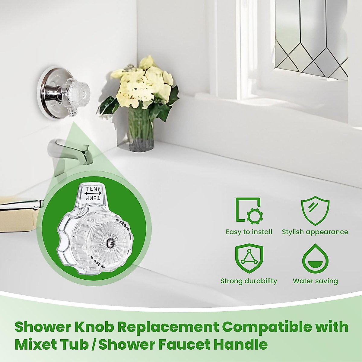 hansengroyi MXT11 Shower Temp Valve Handle, Temperature and Volume Knob Compatible with Mixet MXT11 Shower Handle Replacement, Bathroom Hot Cold Handles Part