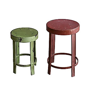 Morning View Nostalgic Metal Nesting Tables Set of 2 Round Planter Pot Stand Outdoor End Table Decorative Garden Stool Porch Patio Decor(Green and Red)