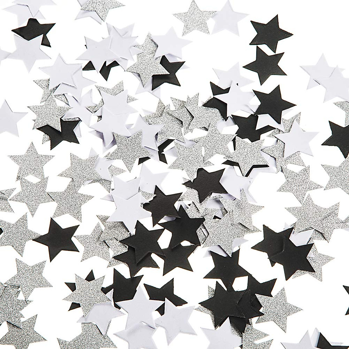 Black and White Glitter Silver Paper Twinkle Little Stars Confetti Wedding Birthday Theme Party Favors Table Scatter Decorations, 1.2 inch, 200pc